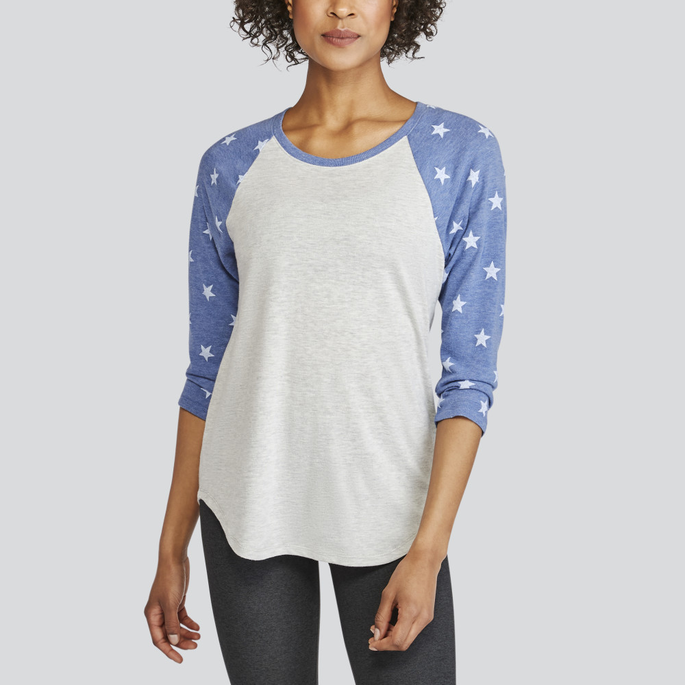 Baseball T-Shirt in Light Grey & Pacific Blue Stars | Wantable